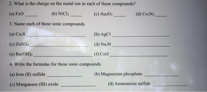 Solved 2. What is the charge on the metal ion in each of | Chegg.com