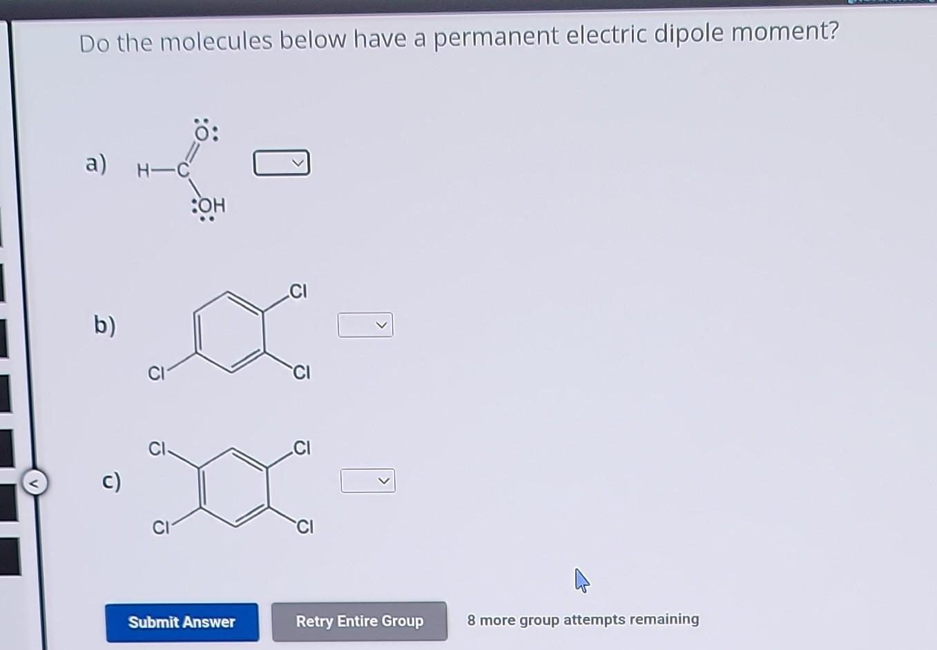 Solved Do the molecules below have a permanent electric | Chegg.com