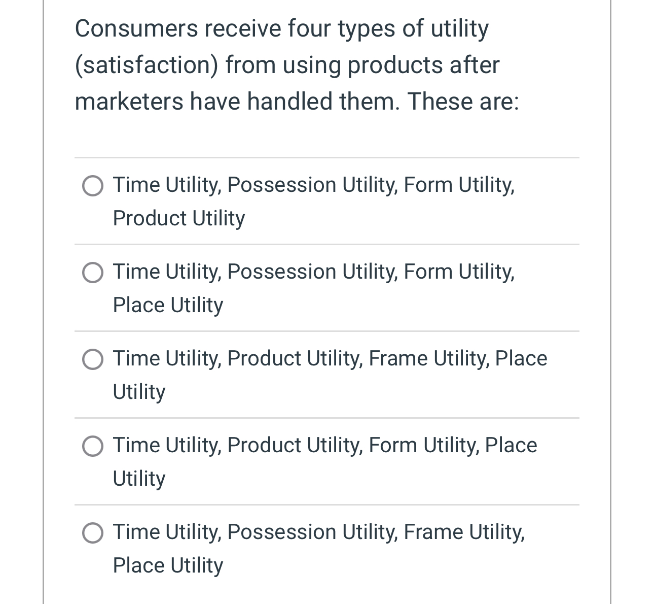 Solved Consumers receive four types of utility | Chegg.com