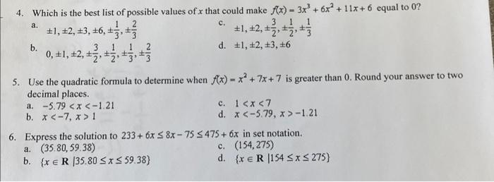 Solved 4. Which is the best list of possible values of x | Chegg.com