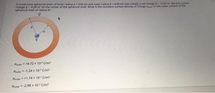 Solved A conductive spherical shell, of inner radius - 3.00 | Chegg.com