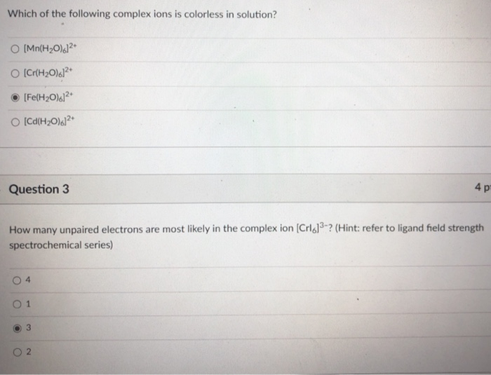 Solved Which of the following complex ions is colorless in | Chegg.com