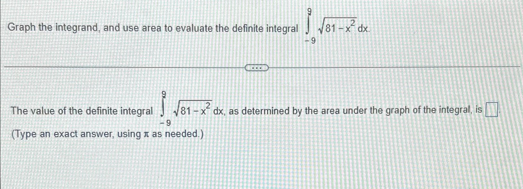 Solved Graph the integrand, and use area to evaluate the | Chegg.com