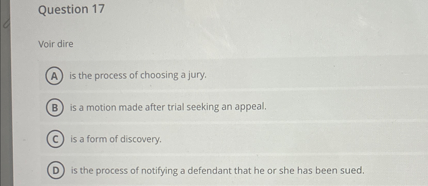 Solved Question 17Voir direis the process of choosing a | Chegg.com