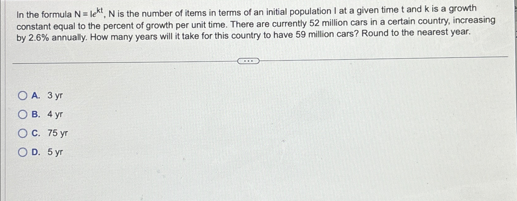 Solved In the formula N=lekt,N ﻿is the number of items in | Chegg.com