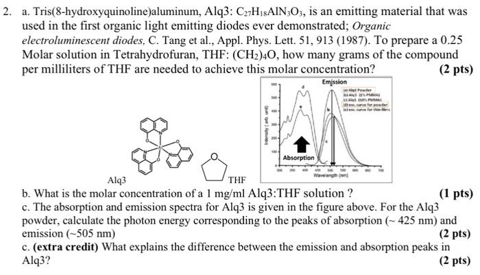 Solved a. Tris(8-hydroxyquinoline)aluminum, Alq3: | Chegg.com