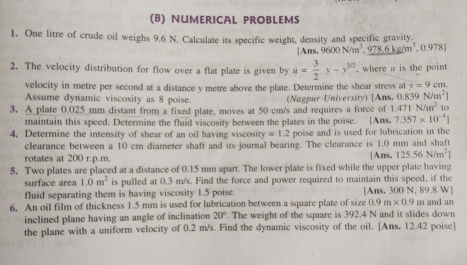 Solved (B) ﻿NUMERICAL PROBLEMSOne litre of crude oil weighs | Chegg.com