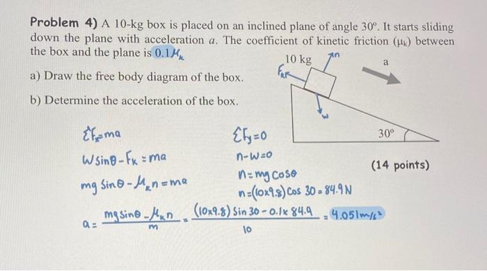 Solved Problem 4) A 10-kg box is placed on an inclined plane | Chegg.com