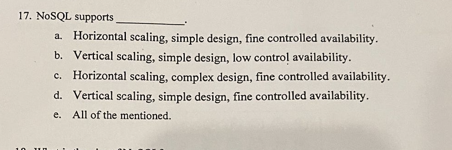 Solved NoSQL supportsa. ﻿Horizontal scaling, simple design, | Chegg.com