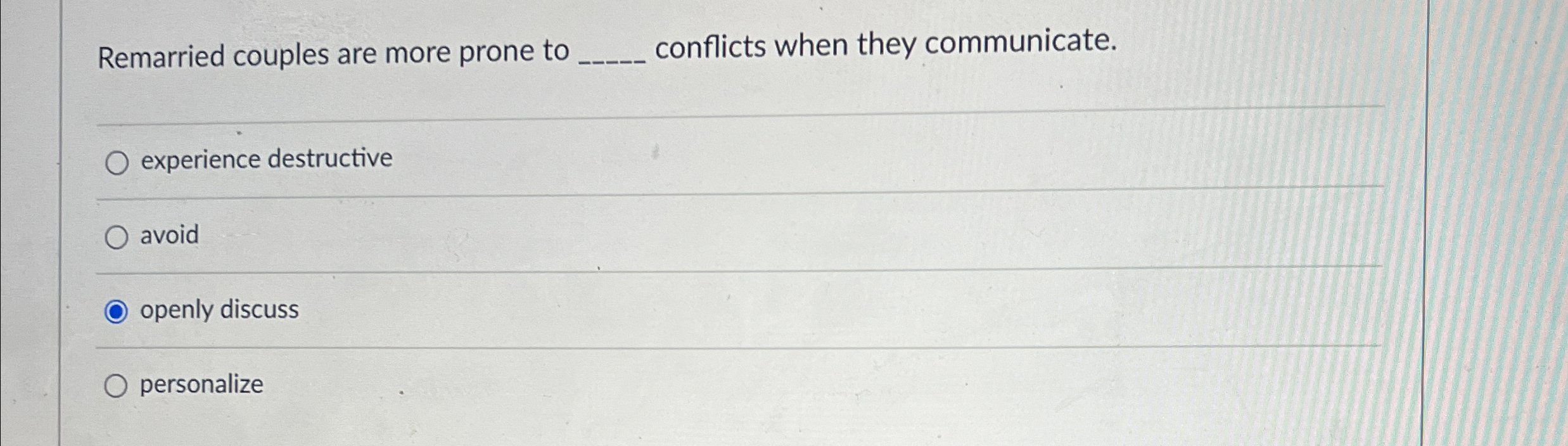 Solved Remarried couples are more prone to q, ﻿conflicts | Chegg.com