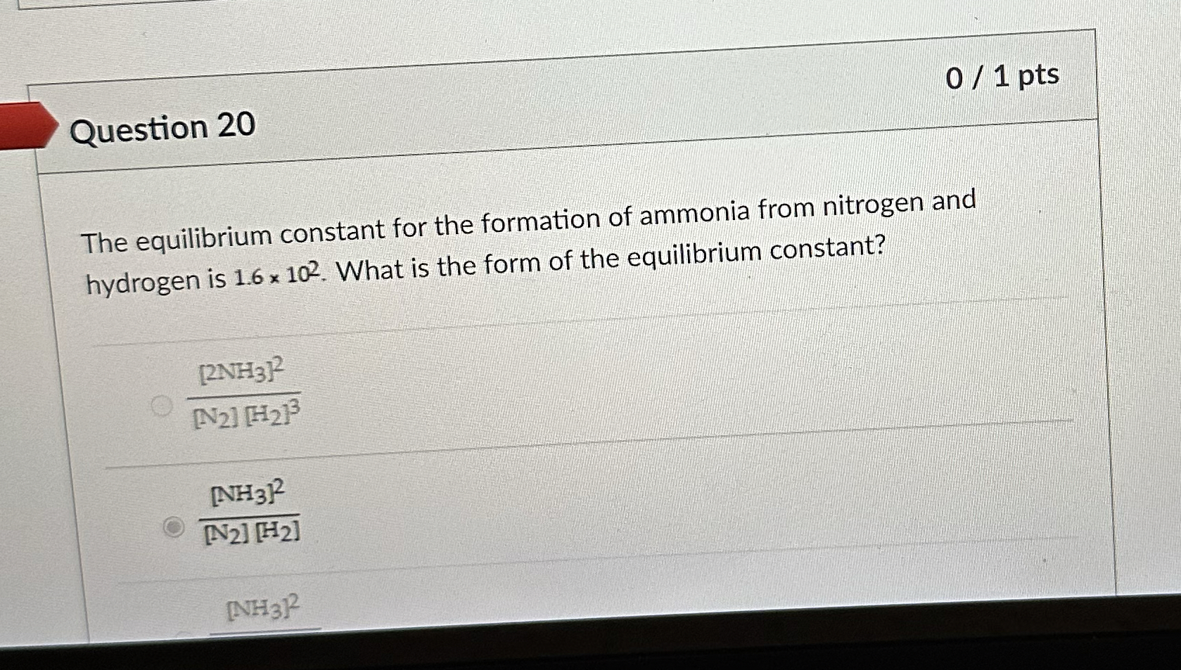 Solved Question 200 / 1 ﻿ptsThe equilibrium constant for the | Chegg.com
