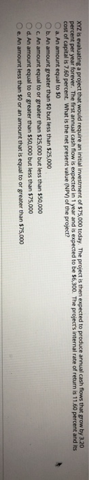 Solved XYZ is evaluating a project that would require an | Chegg.com