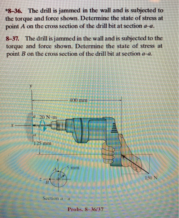Solved *8-36. The drill is jammed in the wall and is | Chegg.com
