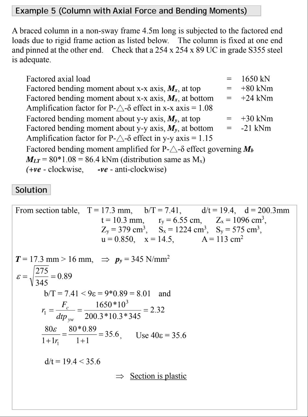Example 5 (Column with Axial Force and Bending | Chegg.com