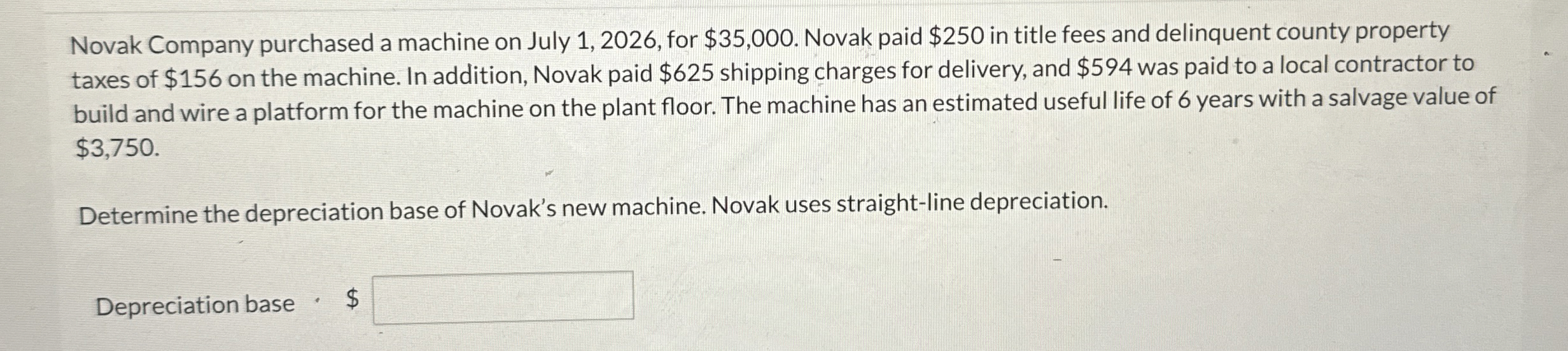 Solved Novak Company purchased a machine on July 1, 2026, | Chegg.com