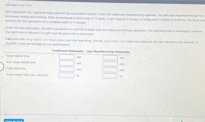 Solved Calculate Lead Time Fint Fabricators Inc machines | Chegg.com