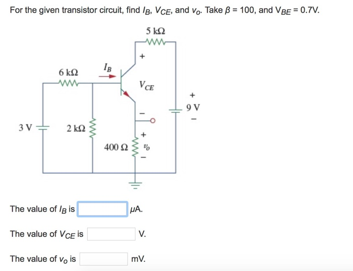 Solved For the given transistor circuit, find /B, VCE, and | Chegg.com