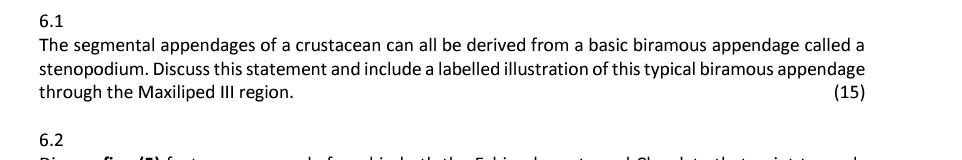6.1 The segmental appendages of a crustacean can all | Chegg.com