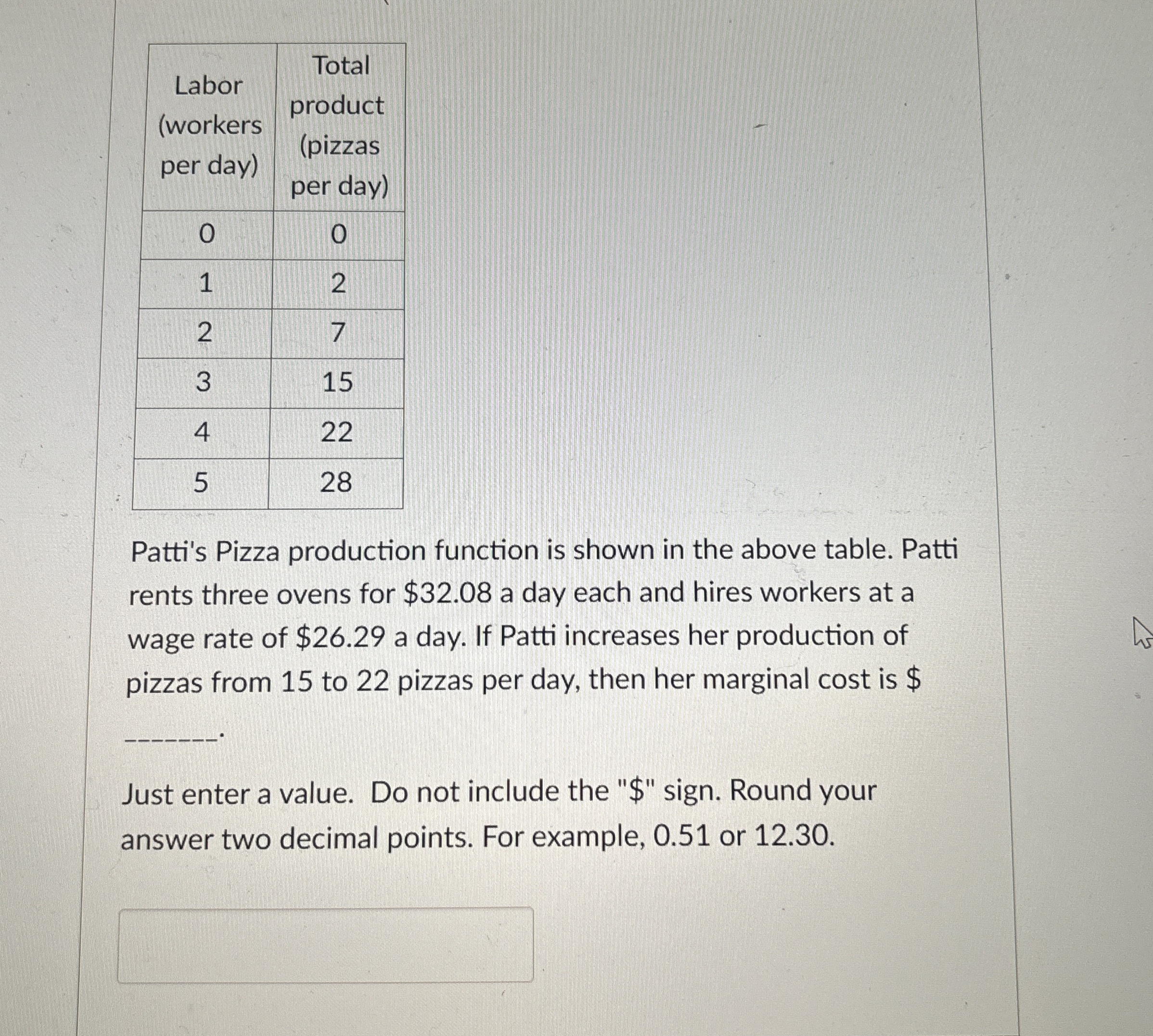 Solved \table[[\table[[Labor],[(workers],[per | Chegg.com