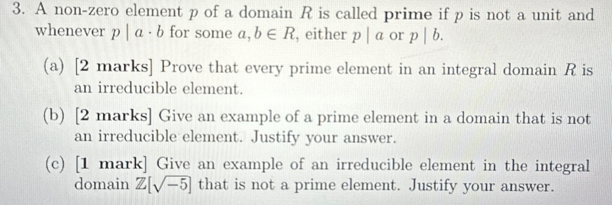Solved A non-zero element p ﻿of a domain R ﻿is called prime | Chegg.com