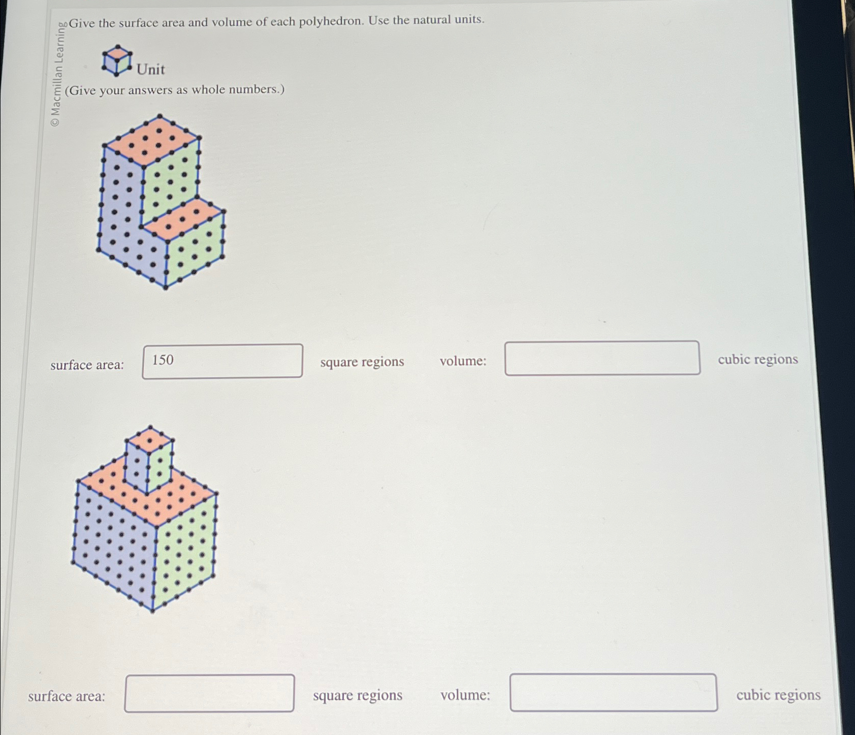 Solved Give the surface area and volume of each polyhedron. | Chegg.com