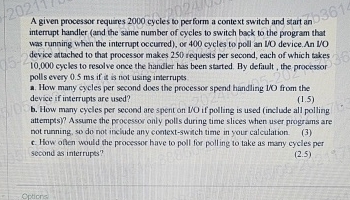 Solved A given processor requires 2000 ﻿cycles to perform a | Chegg.com