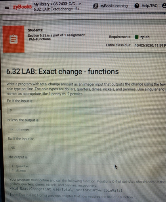 My library > CS 2433: C/C.. > = zyBooks 6.32 LAB: | Chegg.com