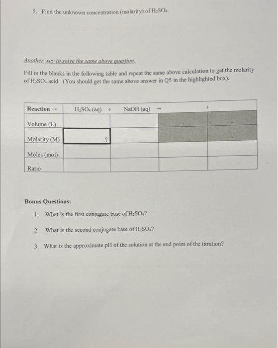 Solved Titration of the Diluted H2SO4 Solution Molarity of | Chegg.com
