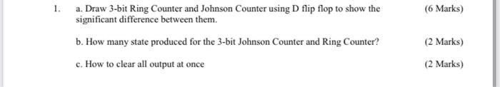 Solved (6 Marks) a. Draw 3-bit Ring Counter and Johnson | Chegg.com