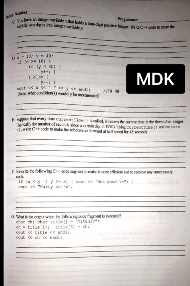 Solved Index Number: Programme: C. You have an integer | Chegg.com