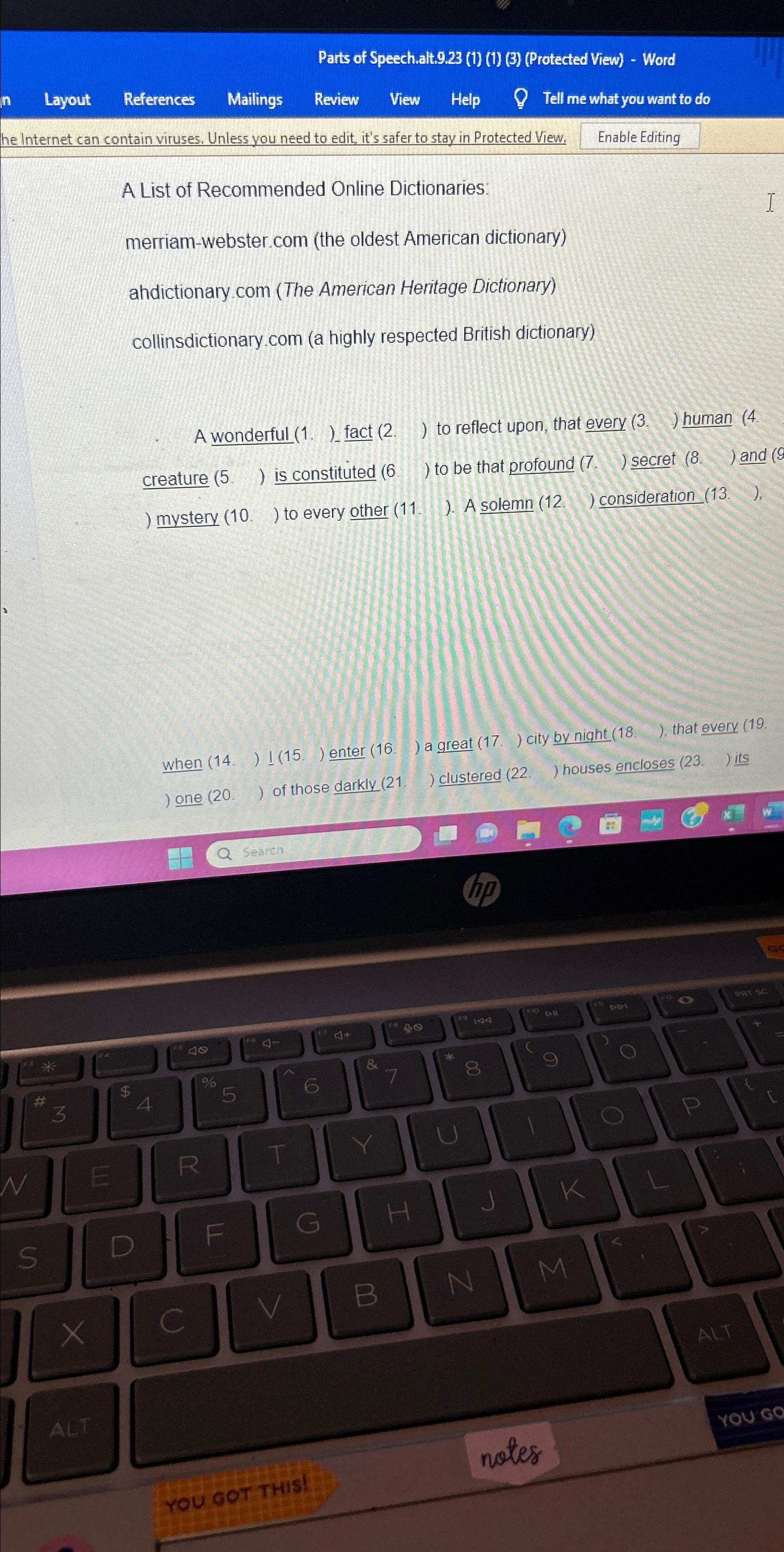 Solved Parts of Speech.alt.9.23 (1) (1) (3) (Protected | Chegg.com