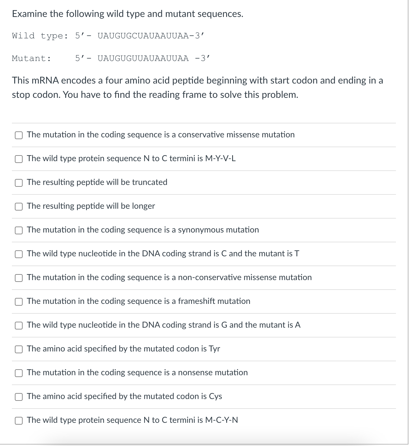 Examine the following wild type and mutant | Chegg.com