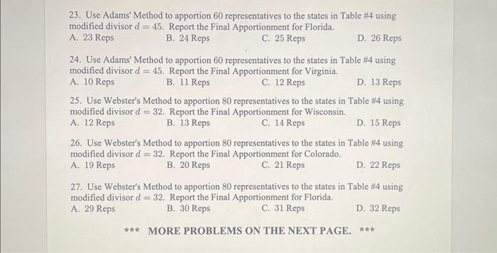 Solved 23. Use Adams' Method to apportion 60 representatives | Chegg.com