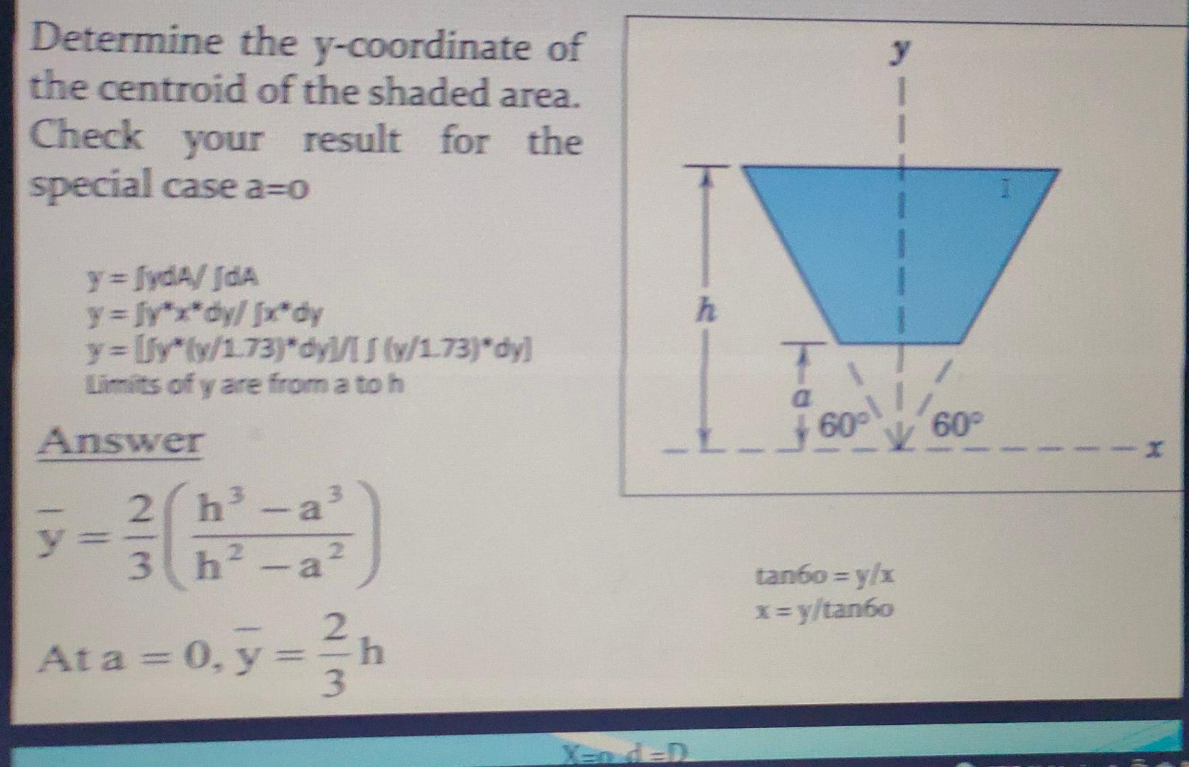 Solved Determine the y-coordinate of the centroid of the | Chegg.com