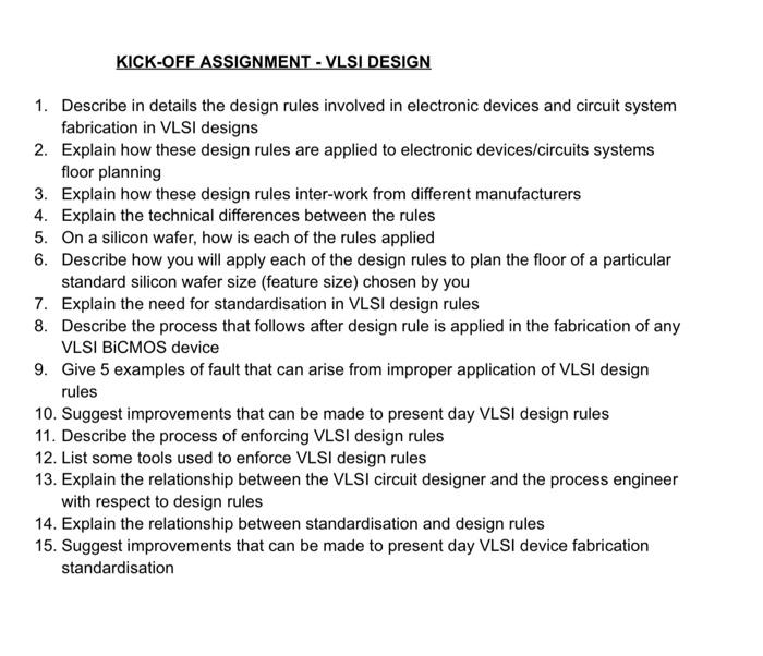 Solved KICK-OFF ASSIGNMENT - VLSI DESIGN 1. Describe in | Chegg.com