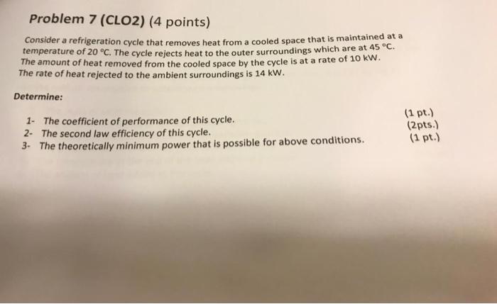Solved Problem 7 (CLO2) (4 points) Consider a refrigeration | Chegg.com