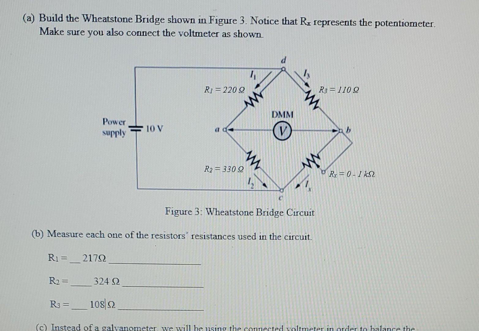 Solved (a) Build the Wheatstone Bridge shown in Figure 3. | Chegg.com