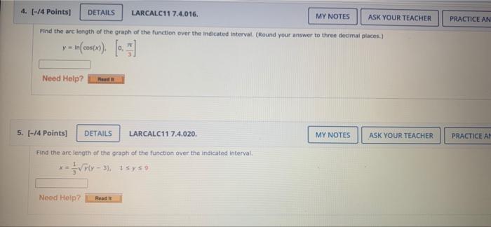Solved 7. H4 Points) DETAILS LARCALC11 74.033 MY NOTES ASK | Chegg.com