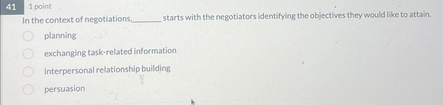 Solved 411 ﻿pointIn the context of negotiations ﻿starts | Chegg.com