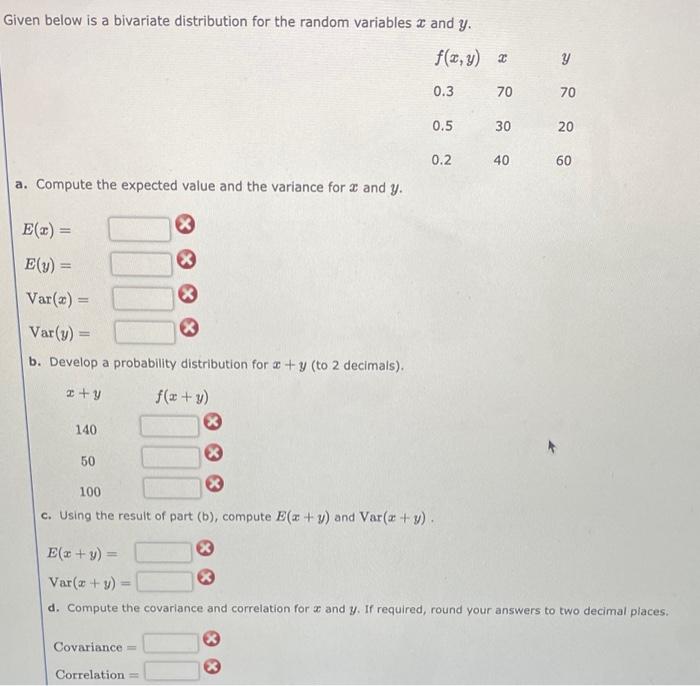 Solved Given below is a bivariate distribution for the | Chegg.com