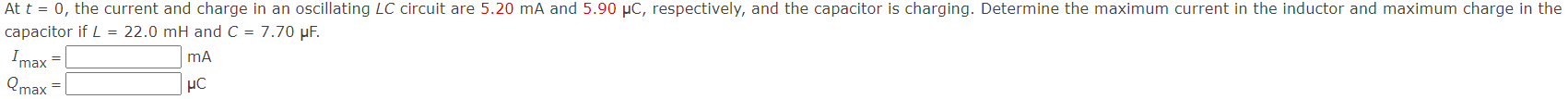 Solved At t=0, ﻿the current and charge in an oscillating LC | Chegg.com