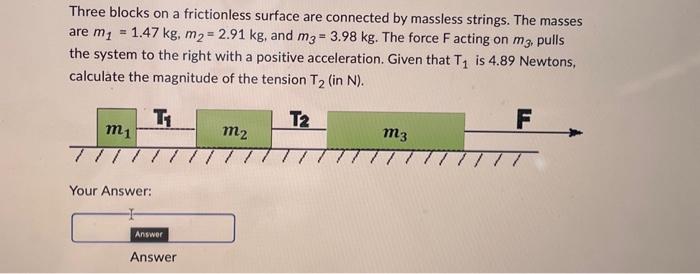 Solved Three blocks on a frictionless surface are connected | Chegg.com