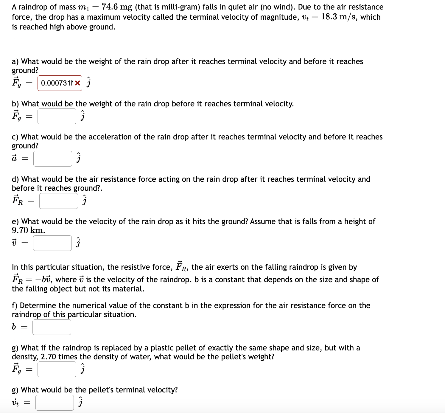 Solved One question please solve all parts. A raindrop of | Chegg.com