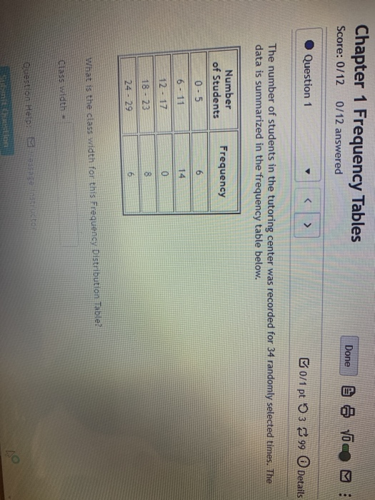 Solved Chapter 1 Frequency Tables Done @ @ VO Score: 0/12 | Chegg.com