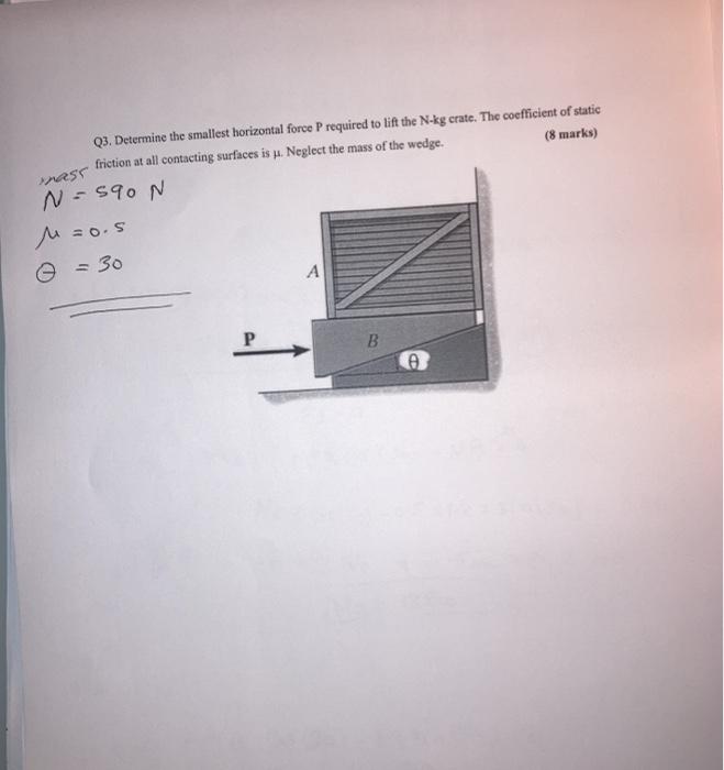 Solved mass Q3. Determine the smallest horizontal force P | Chegg.com