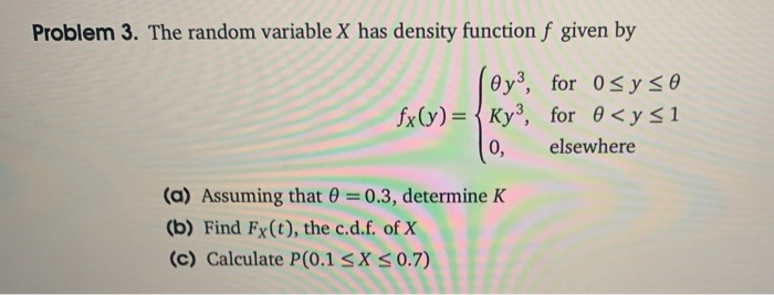 Solved Problem 3. The random variable X has density function | Chegg.com