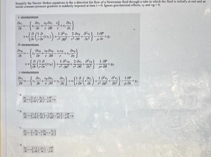 Solved Simplify the Navier-Stokes equations in the | Chegg.com