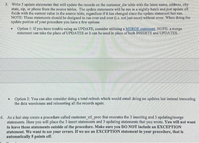 Solved S. Write 3 update statements that will update the | Chegg.com
