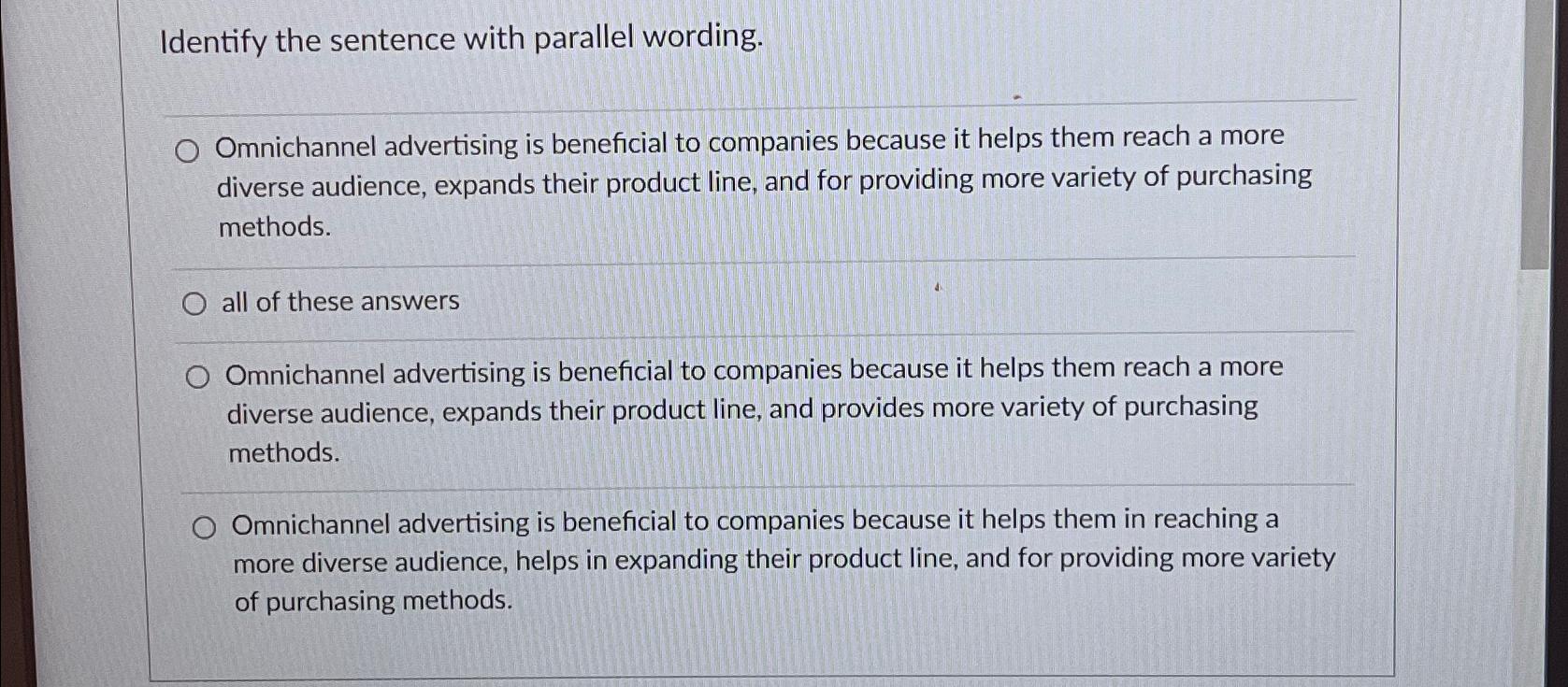 Solved Identify the sentence with parallel | Chegg.com