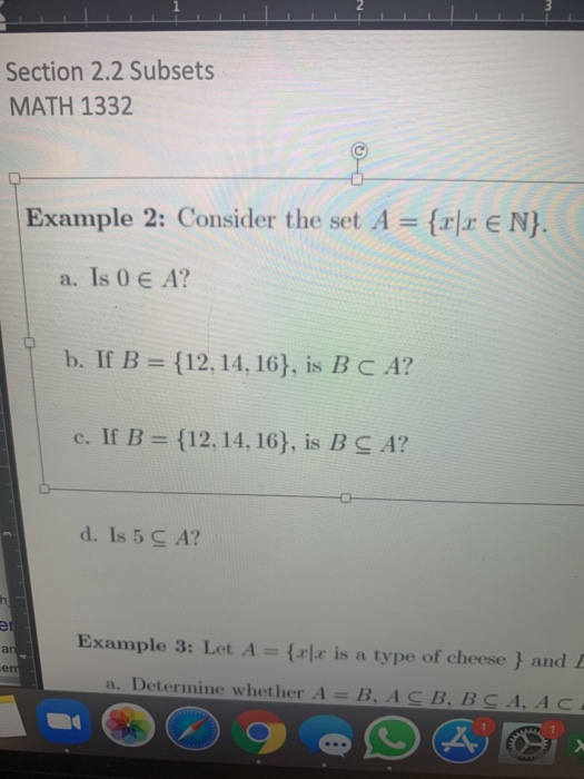 Solved Section 2.2 Subsets MATH 1332 요 Example 2: Consider | Chegg.com
